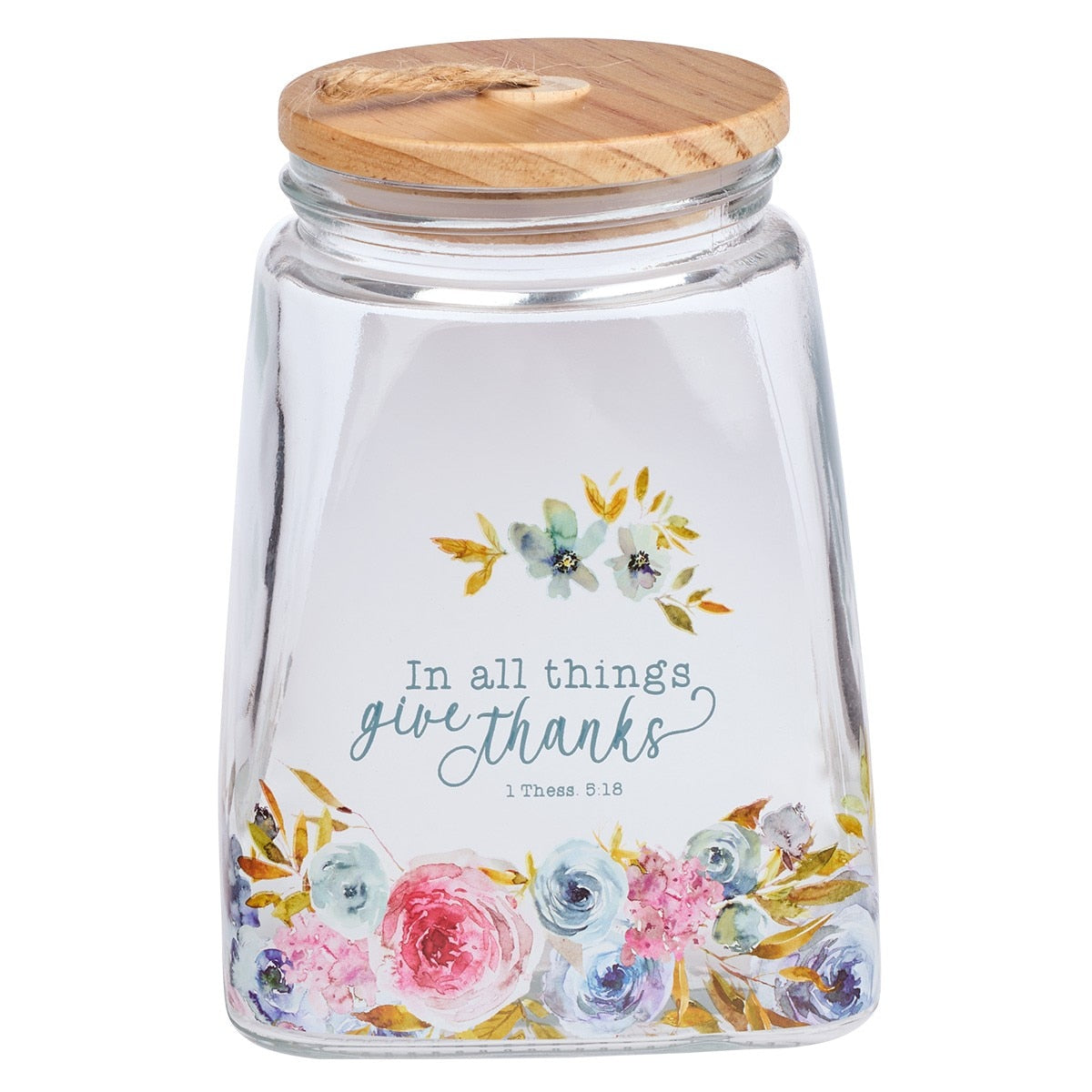 Give Thanks Pink Ranunculus Glass Gratitude Jar with Cards - 1 Thessal ...