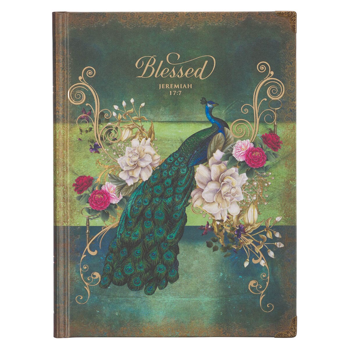 Blessed Blue Peacock Hardcover Journal - Jeremiah 7:7 – Christian Art Gifts
