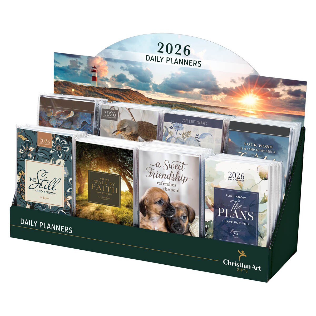Pre-packed 2026 Small Daily Planner Merchandiser – Christian Art Gifts